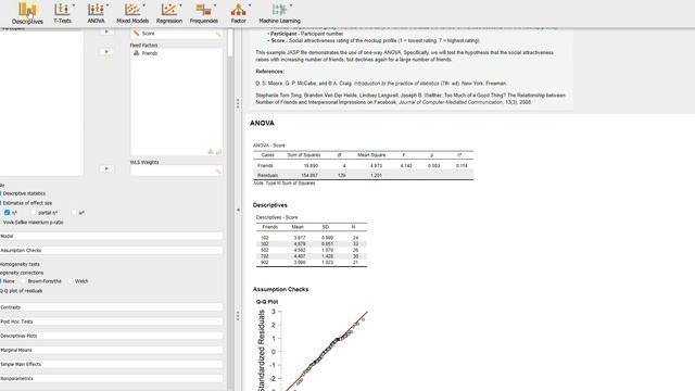 Однофакторный дисперсионный анализ в JASP