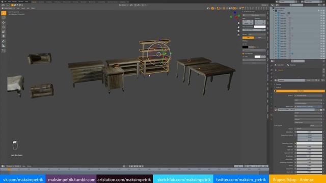 мебель для деревни в Blender