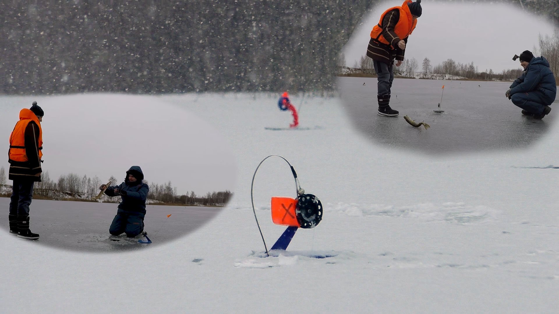 первый лед. Лед пробивается с одного удара. Щука на жерлицы