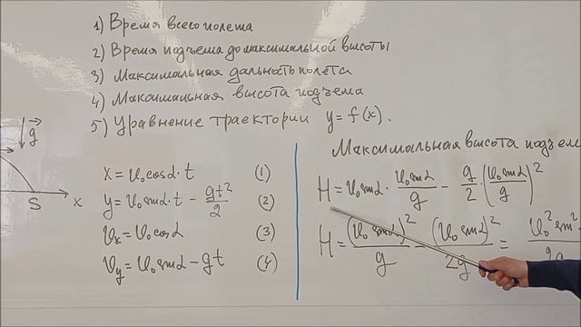 Максимальная высота подъёма тела, брошенного под углом к горизонту
