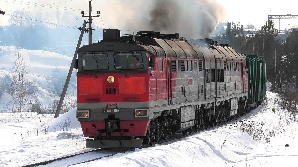 "Знатно надымил". 2ТЭ116К-1107 с грузовым поездом