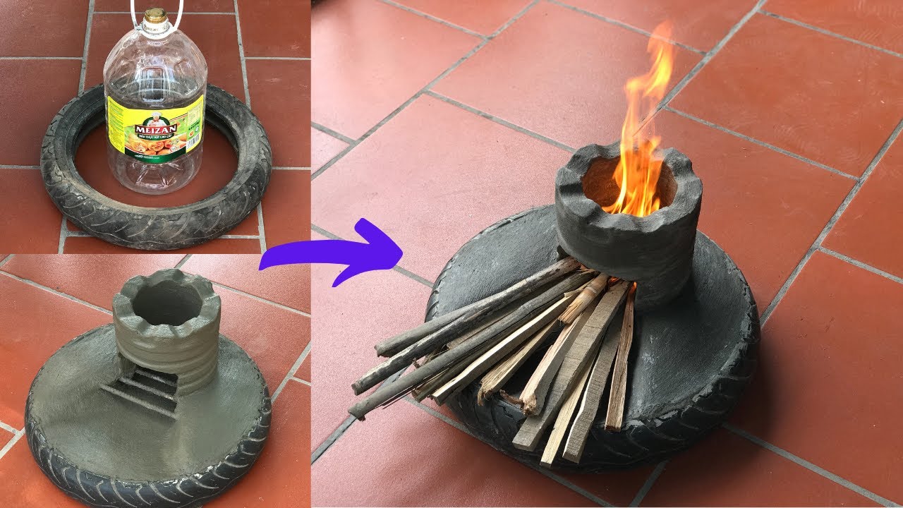 Печь из старой покрышки и пластиковой бутылки