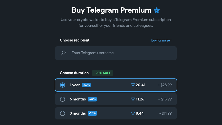 Как купить Telegram Premium за крипту.
