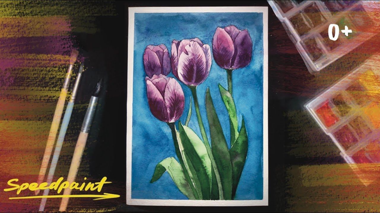 Тюльпаны. Как нарисовать цветы. Watercolor | Speedpaint |  Акварель. Уроки рисования.