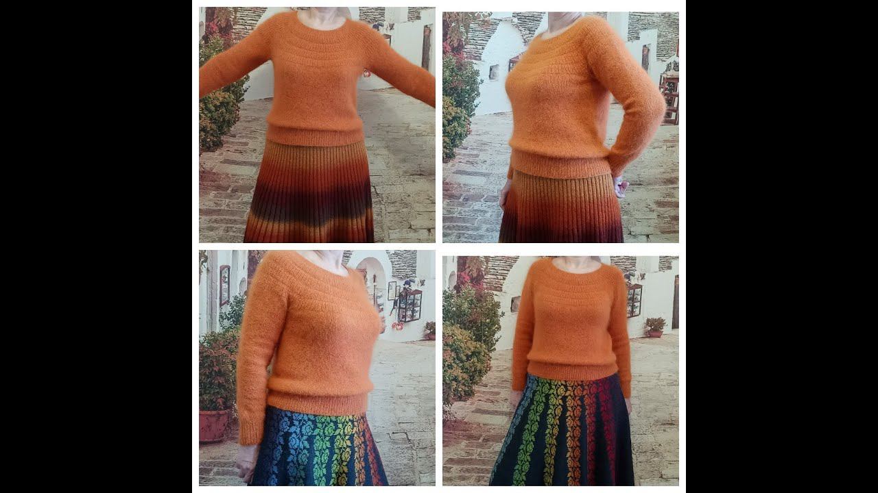 Кофточка "Рыжий пушистик" спицами с круглой кокеткой из пуха норки. Часть 3. Готовая работа.