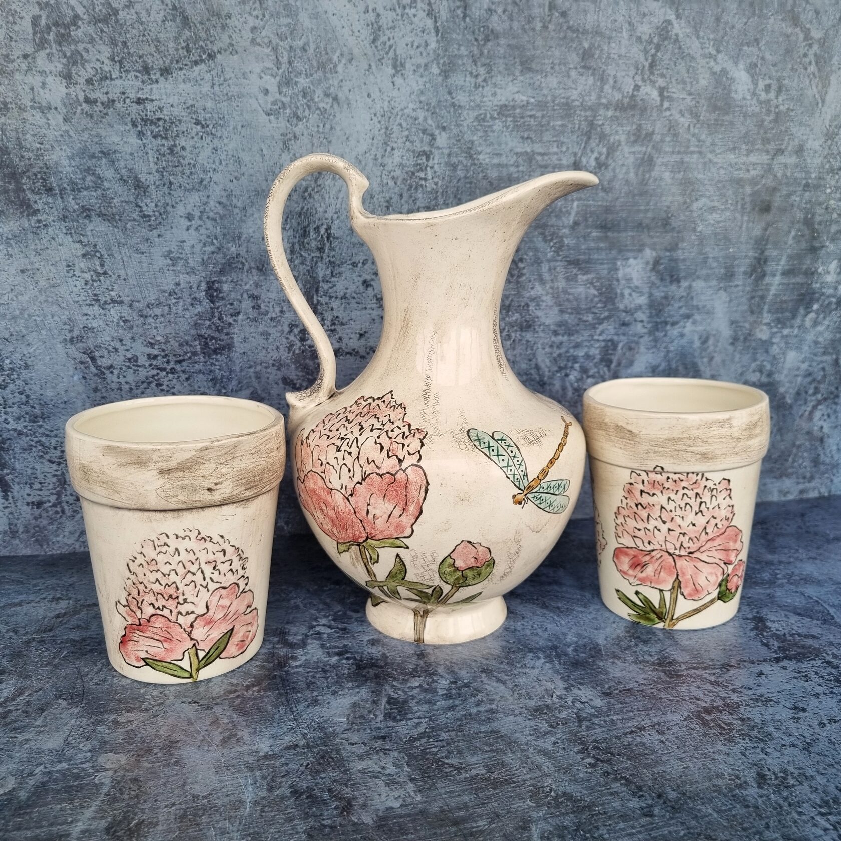 Кувшин и пара стаканов "Пионы"