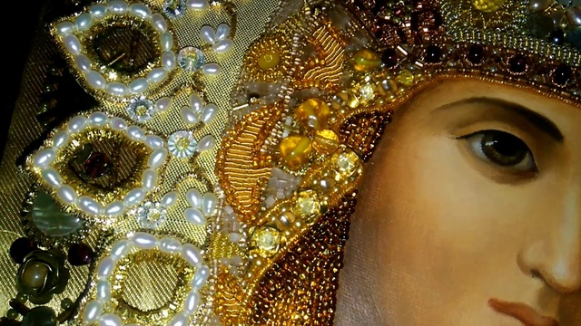 Вышивка бисером. Андрониковская икона Божией Матери вышитая бисером и камнями