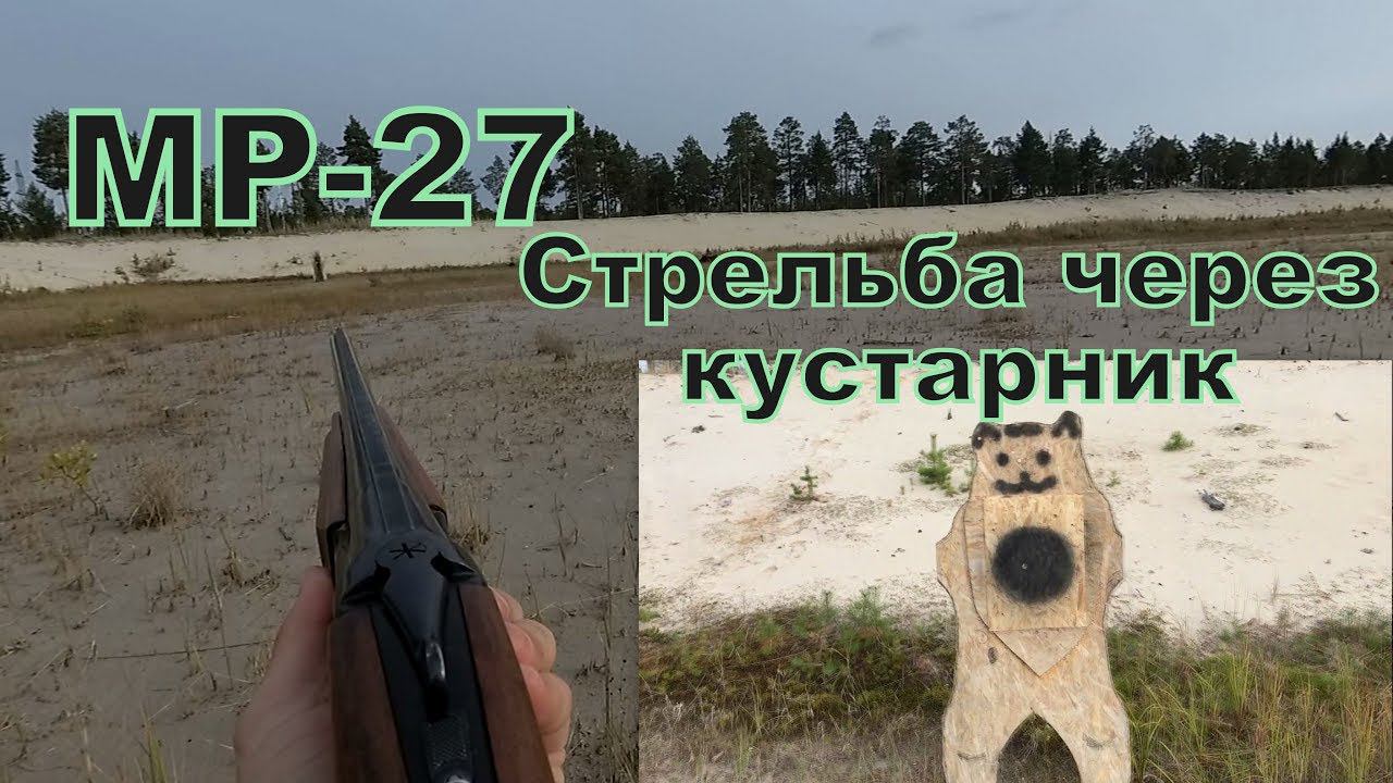 Стрельба пулями из МР-27 на 60 м. через кустарник.