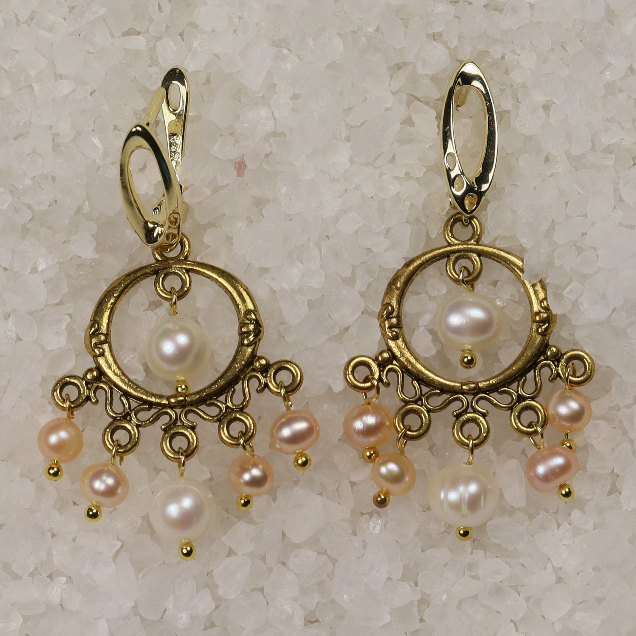 "101 САМОЦВЕТ". Серебряные серьги "Margarita". Жемчуг, серебро, позолота, бижусплав.