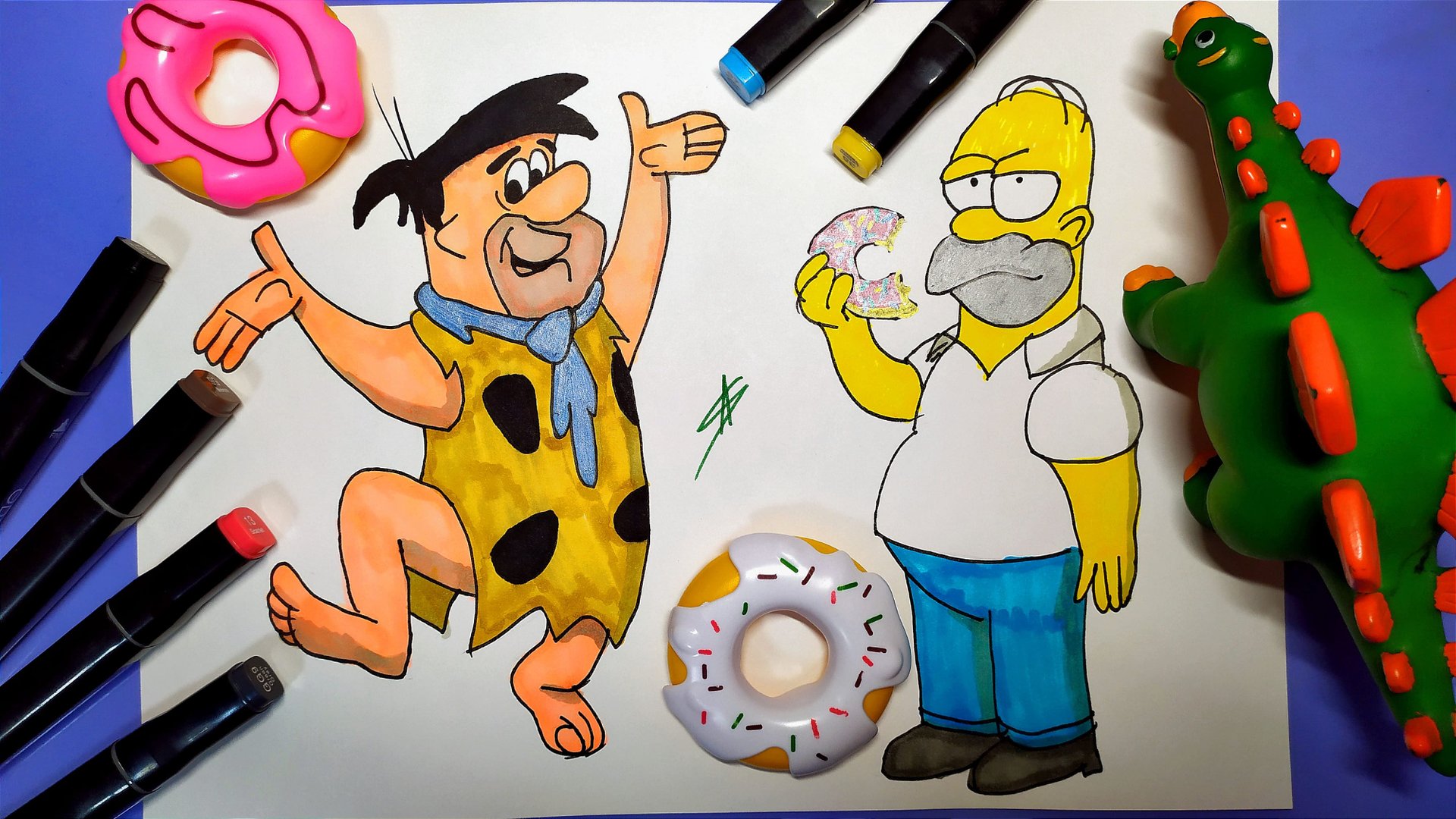 Рисунок-сравнение Фред Флинстоун и Гомер Симпсон