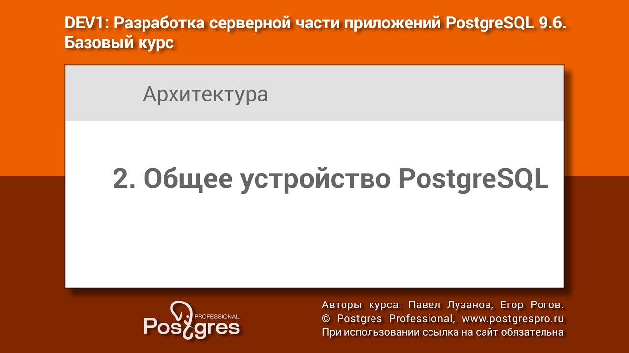 Тема 02 «Общее устройство PostgreSQL». Учебный курс DEV1 в Твери 2018