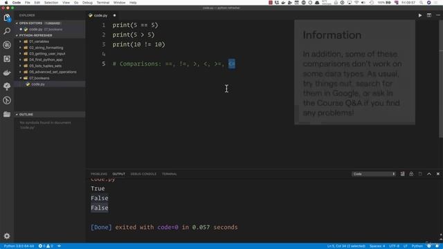 02 - A Full Python Refresher - 011 Booleans in Python