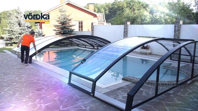 Павильоны для бассейнов модель CARAT большая ширина. Цвет Графит. Прозрачный поликарбонат