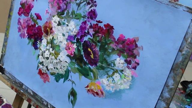 МАСТЕР-КЛАСС: Этюды | ФЛОКСЫ НА голубом ФОНЕ | РАЗНООБРАЗИЕ РАБОТ | Детали | ЛЕТО 2024