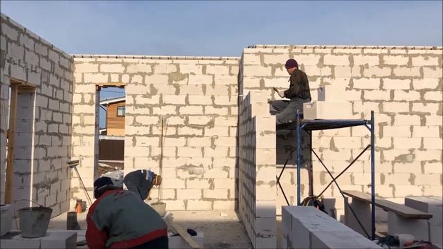 Армирование армапояса, возведение стен перегородок д.Мендсары