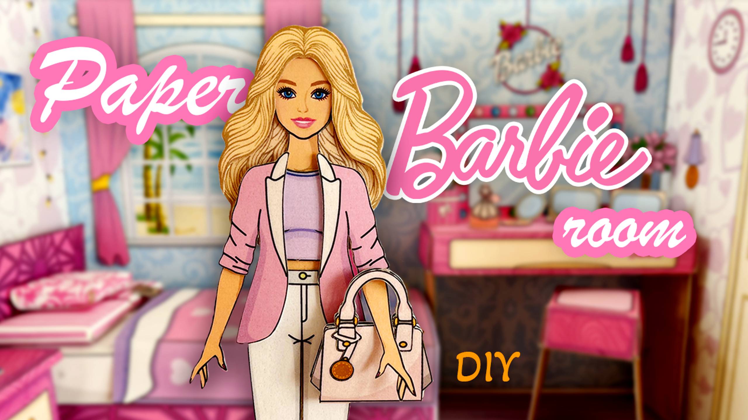Спальня для бумажной куклы Барби в коробке | Шаблон PDF
