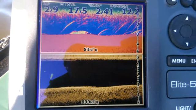Эхолот Lowrance Elite-5 HDI реальная картинка на воде не правильный наклон датчика.