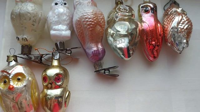 Совы, совушки, совята. Елочные игрушки СССР 50-70 годов.
