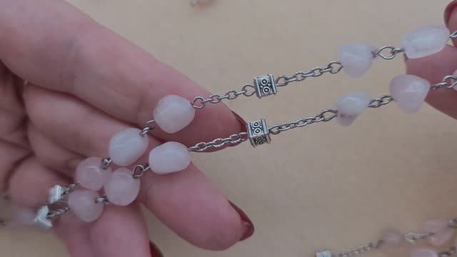Колье из цепочки. Как собрать колье из цепочки. Двухрядное колье из розового кварца. №10