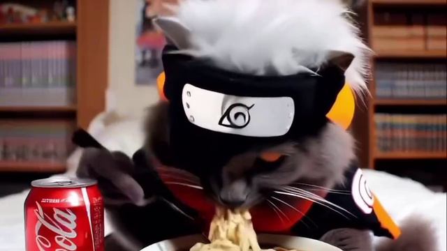 коты едят рамэн