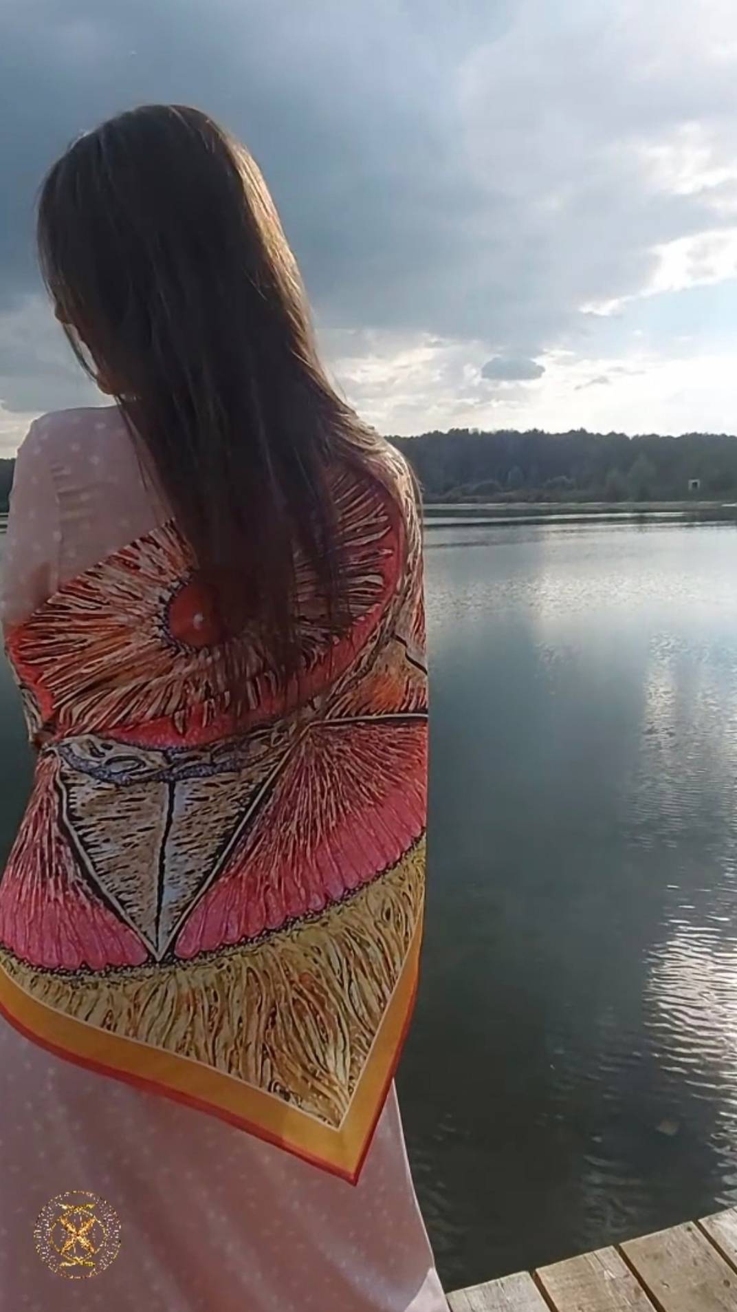 Платок шёлк Армани с эксклюзивным принтом энергокартины "Око Бога. Меркаба Источника"