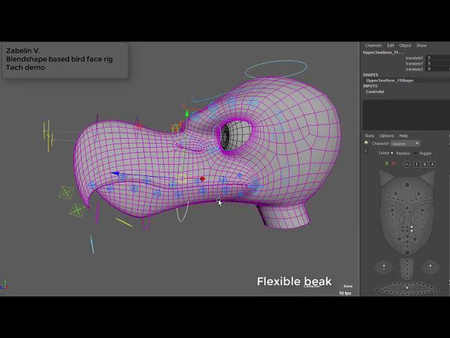 Blenshape based bird face rig. Technical demo