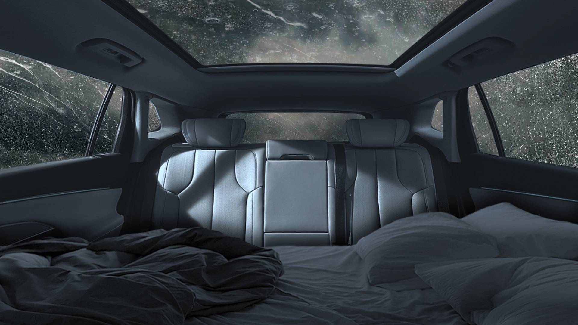 Релакс. Сон в машине. Сильный ветр и дождь без грома.