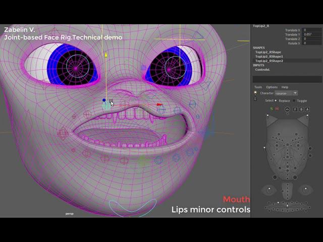 Flexible joint-based face rig. Techical demo