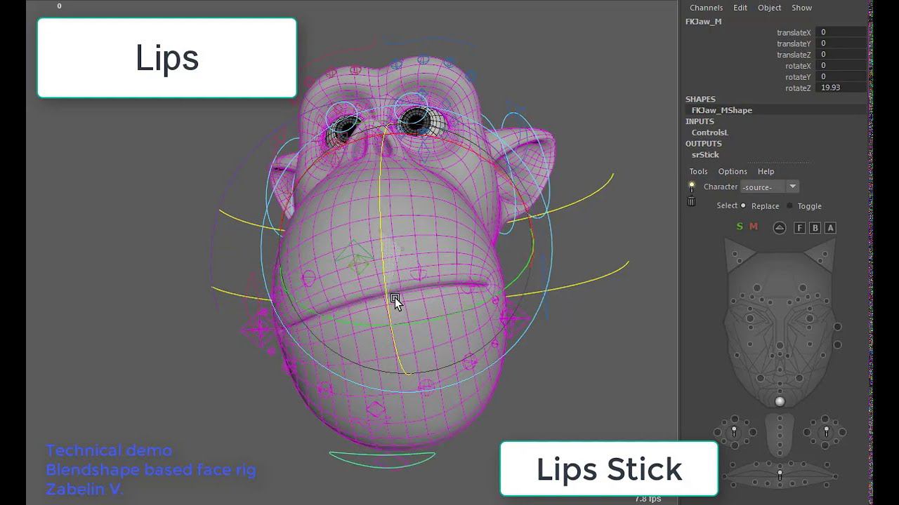 Blendshape-based face rig. Technical demo.