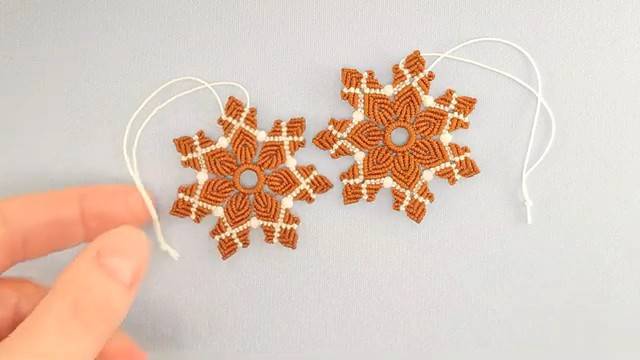 Gingerbread Christmas star, Micro macrame xmas ornaments