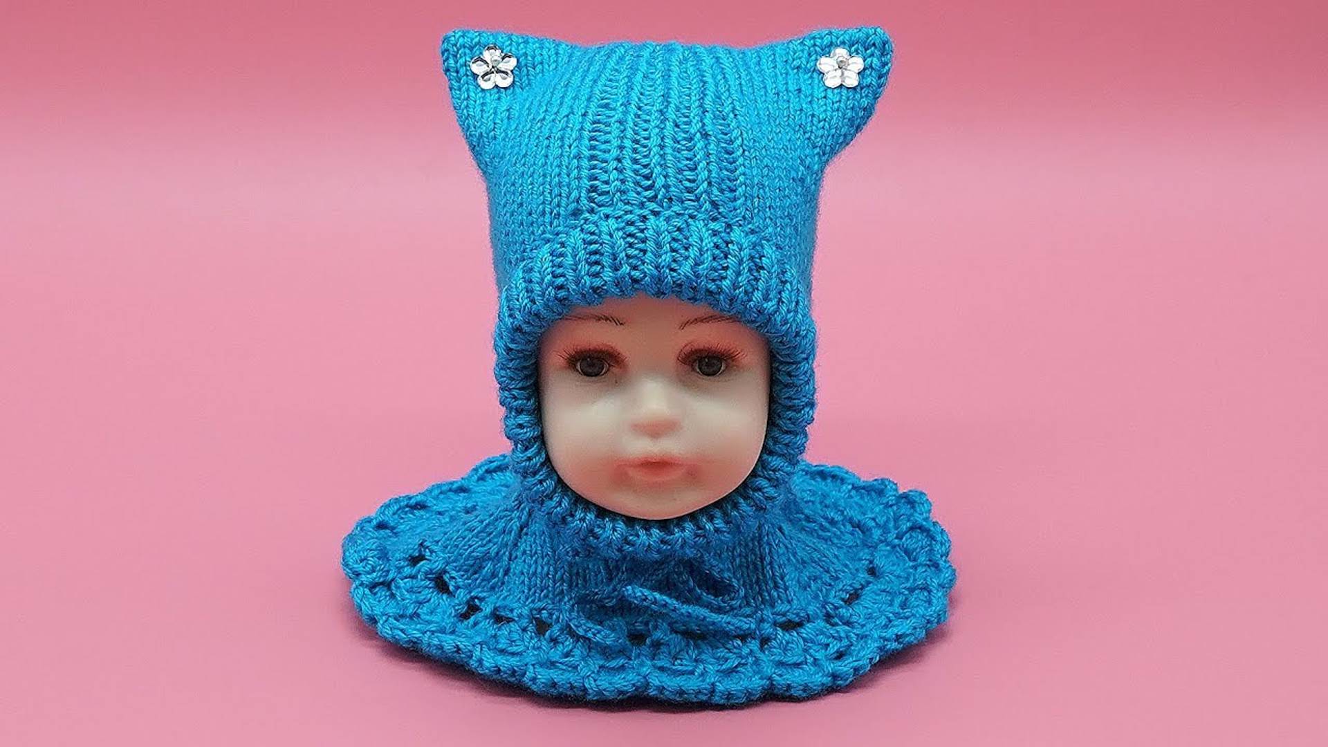 Шапка шлем спицами. Шапка с ушками. Часть 1.