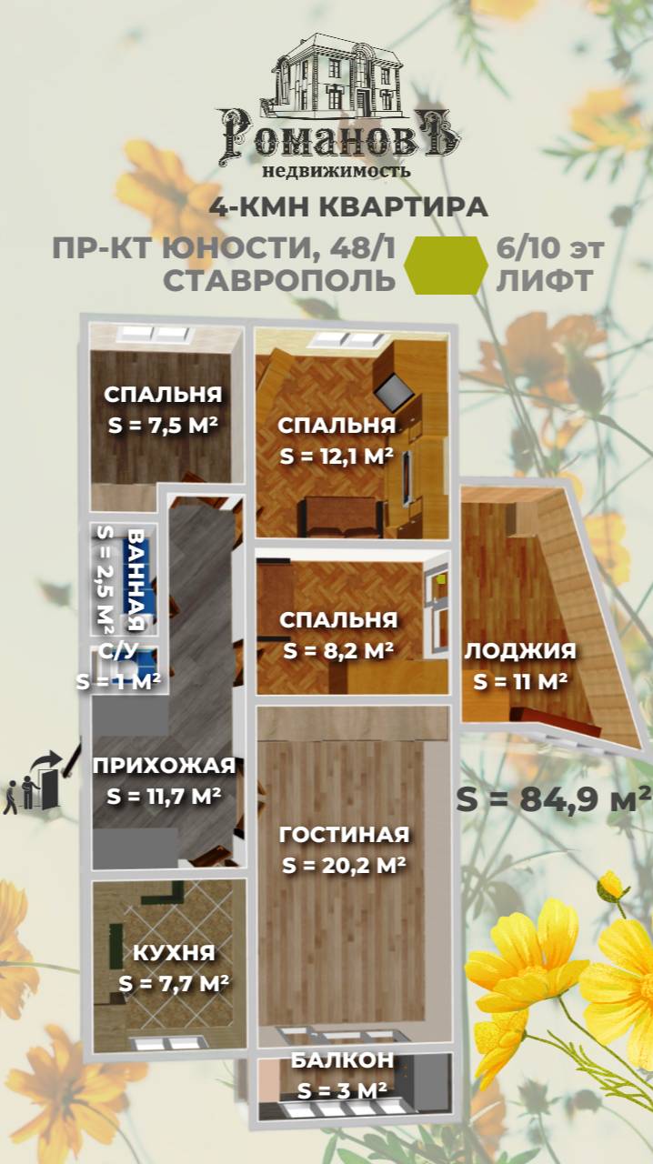 ПРОДАЖА / 4-кмн квартира / пр-кт Юности, г.Ставрополь / #романовънедвижимость