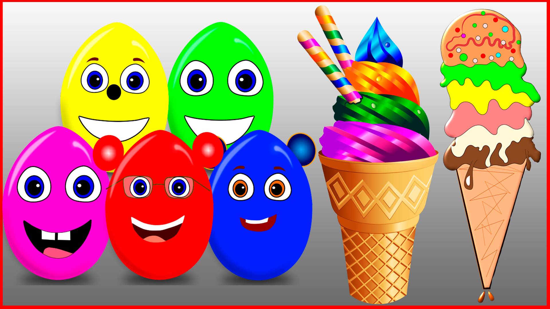 Разноцветные яйца с сюпризвми, мороженое, мультики для детей