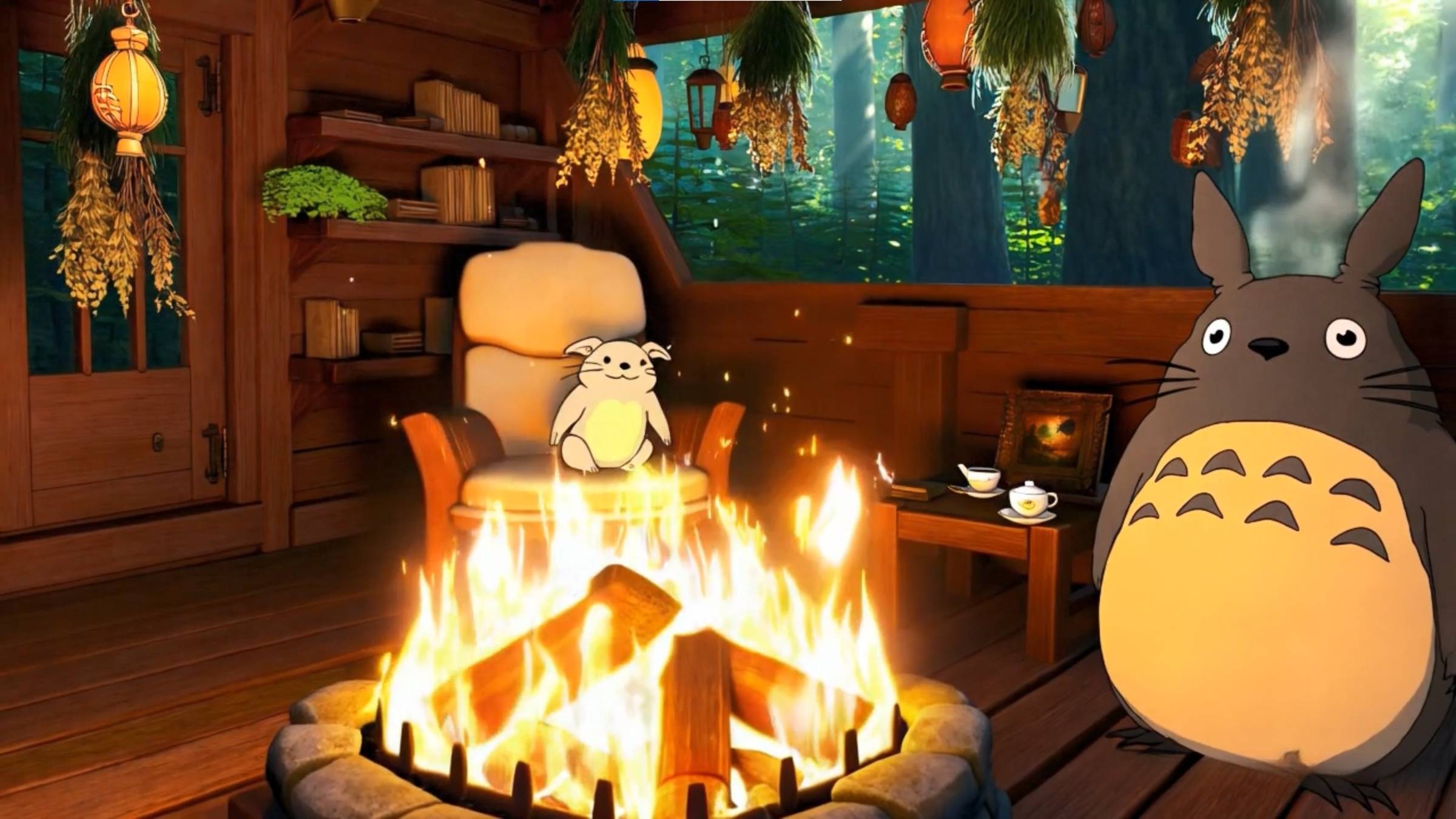 В гостях у Тоторо: Уютная атмосфера со звуками костра