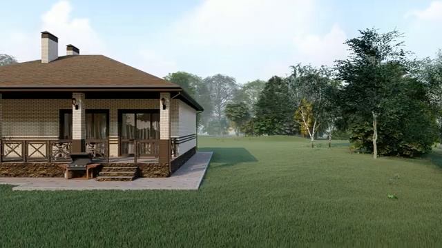 Проект одноэтажного дома 10х10 с большой террасой 80 кв.м. | SketchUp + Lumion 8