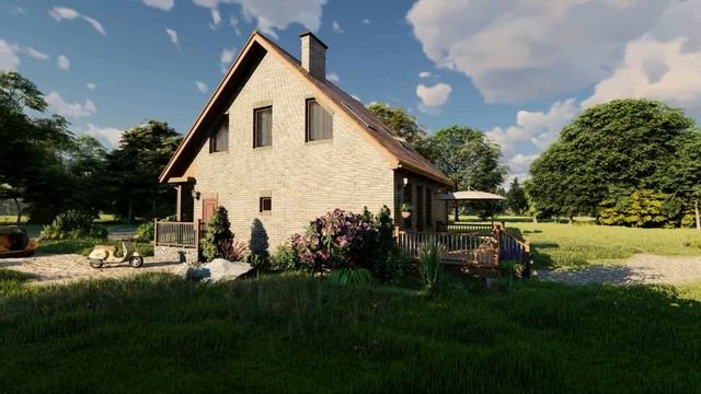 Проект красивого дома с мансардой 122 кв.м. | SketchUp + Lumion