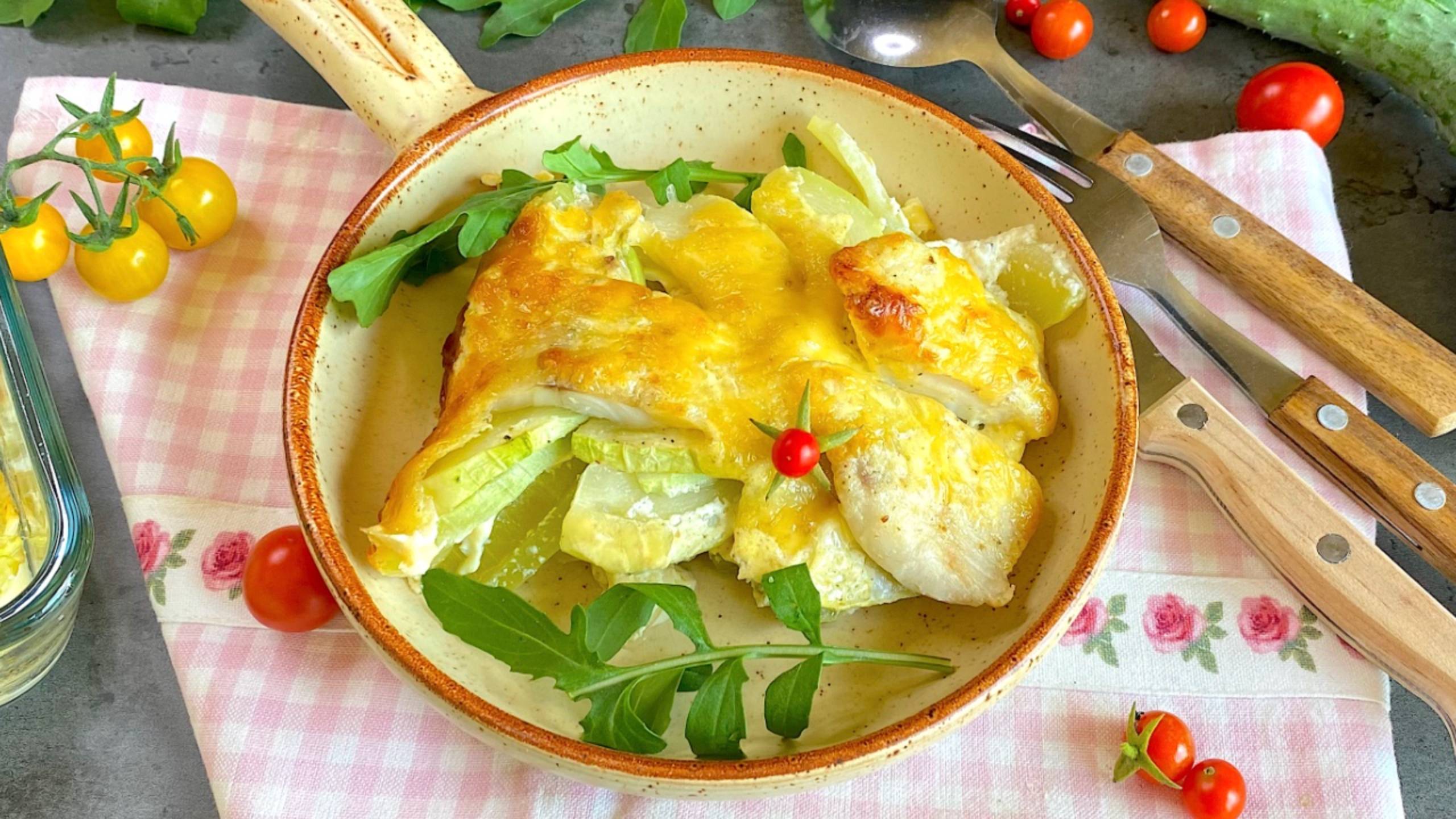 🥘 Как запечь рыбу с кабачками? - рецепт простой кабачковой запеканки с треской