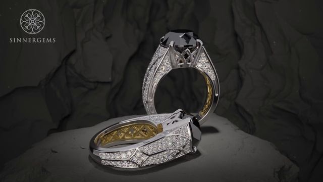 Кольцо с черным бриллиантом. Варианты цветовых сочетаний.