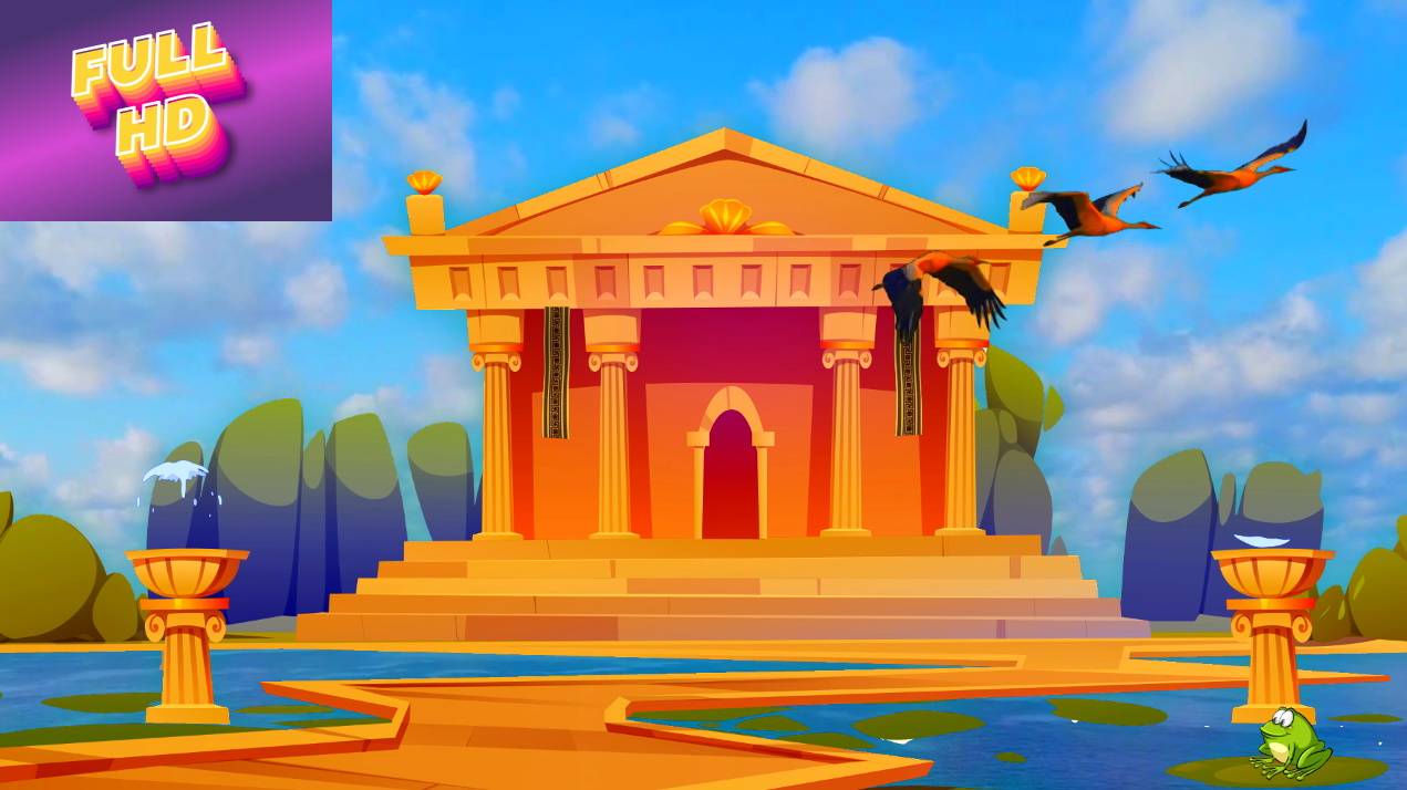 Анимационный фон "Древний храм". Cartoon background "Ancient temple".