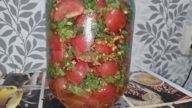 Помидоры по-корейски 🍅, в трехлитровой банке, готовая закуска за одну ночь. Рецепт🔥