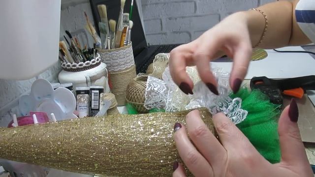 Елка из шпагата и кружева! Мастер класс!