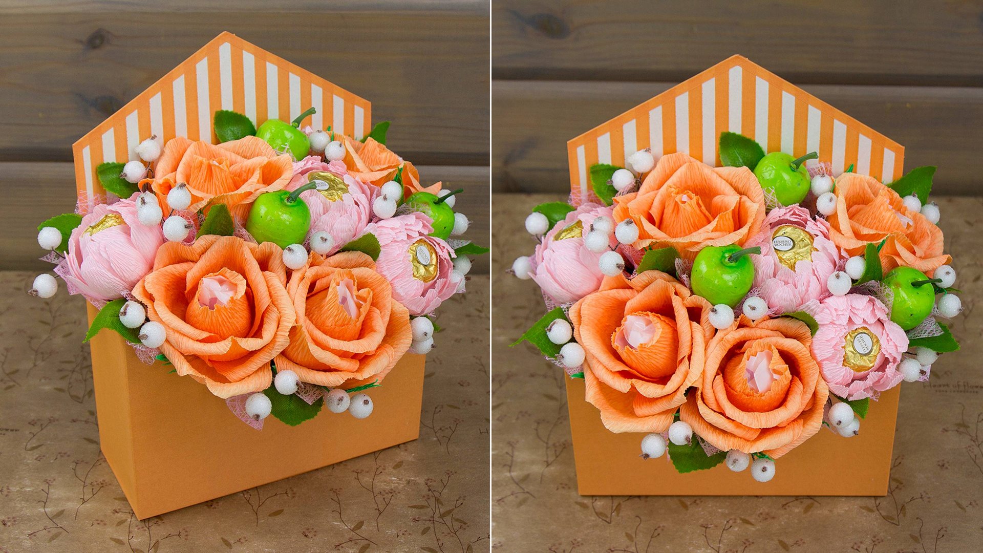 Букет из конфет в коробке конверте Мастер-Класс. Букет из гофрированной бумаги DIY.