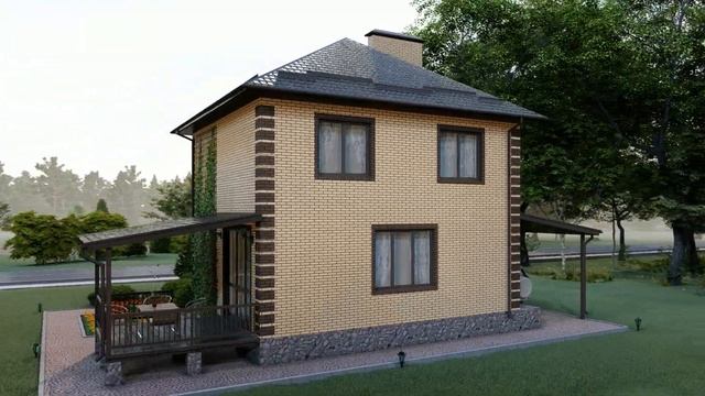 Проект маленького двухэтажного дома с навесом и террасой 98 кв.м. | SketchUp + Lumion 8