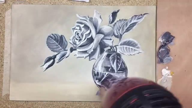 «Цветы. Роза и стекло» как нарисовать. ЛЕССИРОВКА АКРИЛ | Сезон 2-10 |Мастер-класс ДЕМО