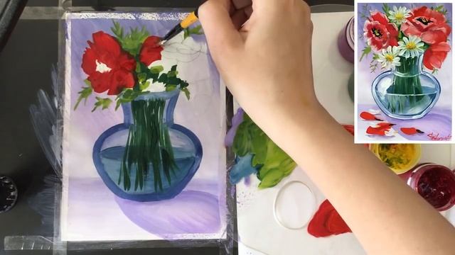 «Цветы. Маки в вазе» как нарисоватьГУАШЬ | Сезон 1-11 |Мастер-класс для начинающих