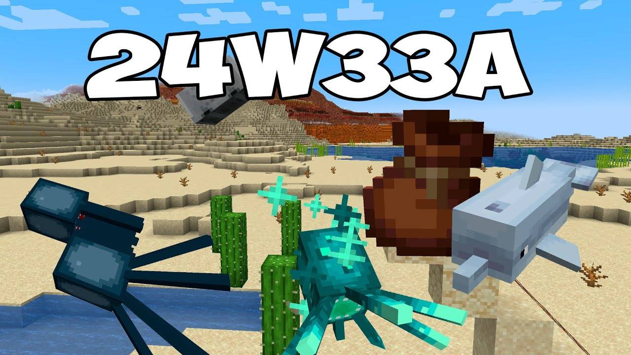 МАЛЕНЬКИЙ ДЕЛЬФИН СПРУТЫ И ЛОСОСЬ в МАЙНКРАФТ | ОБЗОР НА СНАПШОТ 24w33a