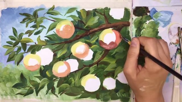 «Яблочный спас» как нарисовать ГУАШЬ | Сезон 4-10 |Мастер-класс ДЕМО