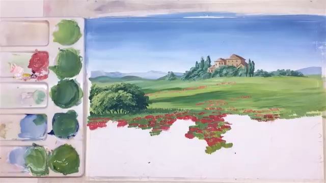 «Пейзаж. Тоскана. Поле маков» как нарисовать ГУАШЬ | Сезон 4-1 |Мастер-класс ДЕМО