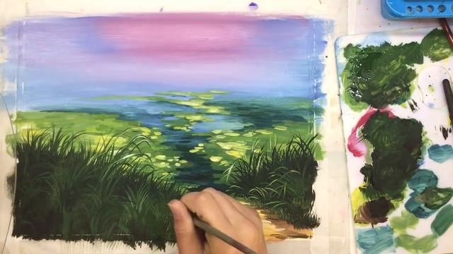 «Пейзаж. Тихая заводь» как нарисовать ГУАШЬ | Сезон 4-6 |Мастер-класс ДЕМО