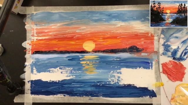 Пейзаж. Закат на море 1| как нарисовать ГУАШЬ | Сезон 1-13 |Мастер-класс для начинающих